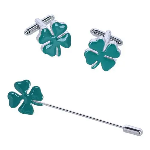 Trafalgar Shay Shamrock Novelty Cufflinks And Lapel Pin Set - Green