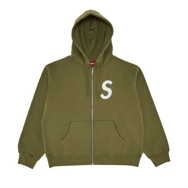 Supreme Logo Zip Up Hooded Sweatshirt - Green