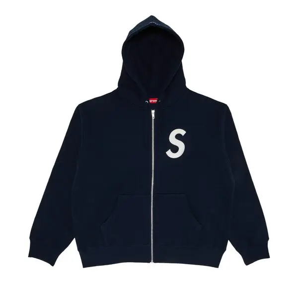 Supreme Logo Zip Up Hooded Sweatshirt - Blue