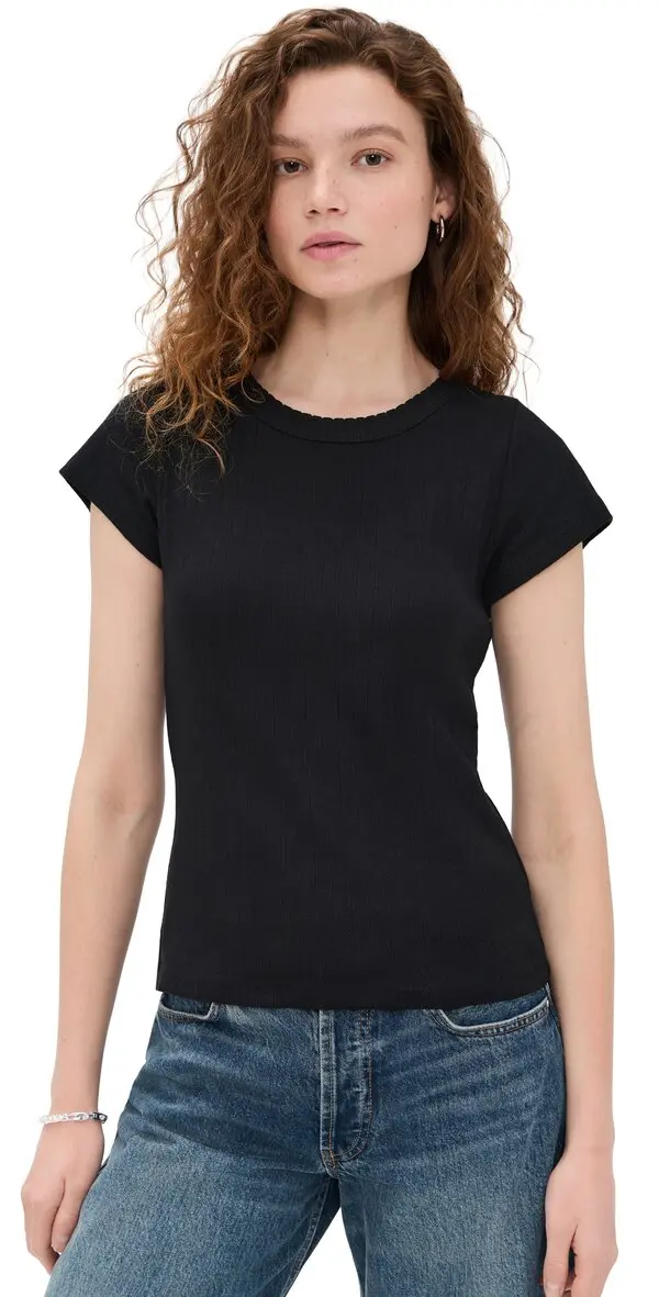 MAREA Pointelle Crew Neck T-shirt - Black