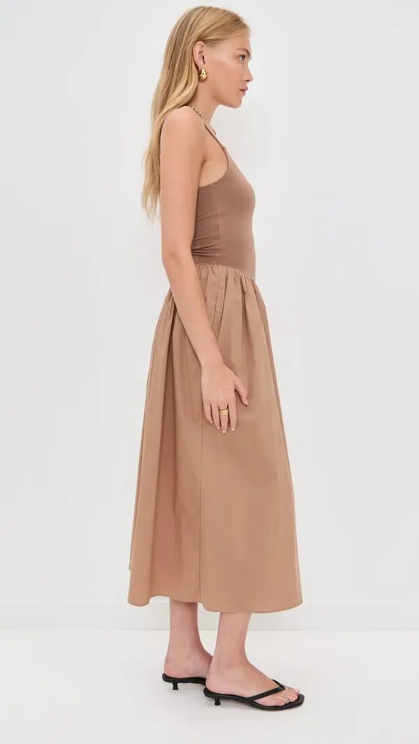 LE BOP Alix Mixed Fabric Tank Dress - Latte
