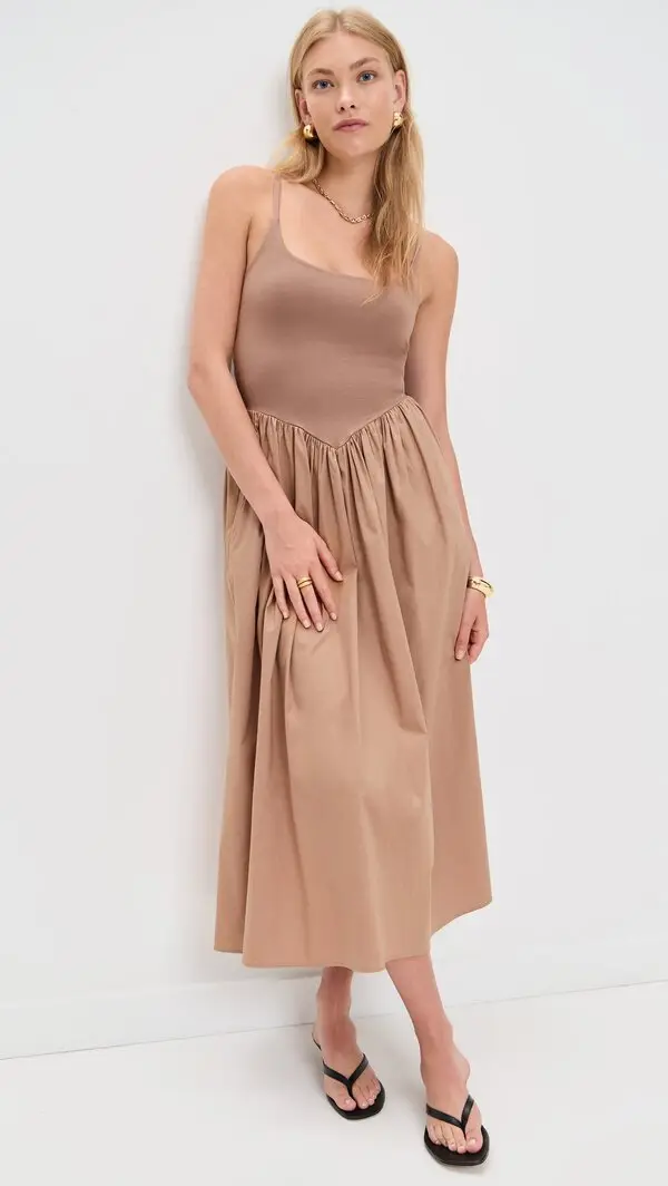 LE BOP Alix Mixed Fabric Tank Dress - Latte
