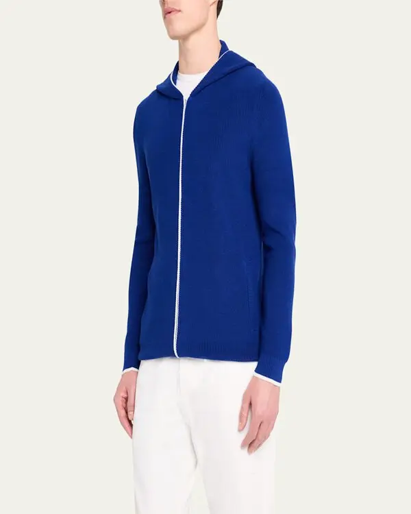 Bergdorf Goodman Rib-knit Hooded Zip Sweater