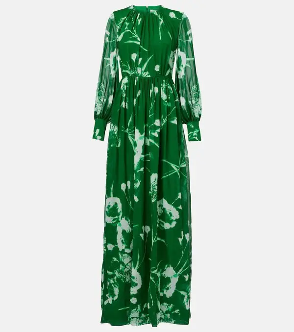 Erdem Floral Silk Voile Gown - Green