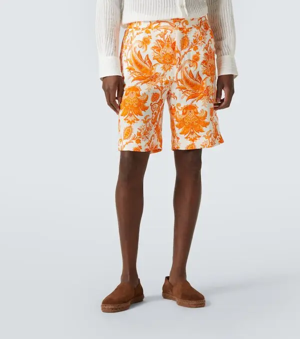 Etro Paisley Linen Bermuda Shorts