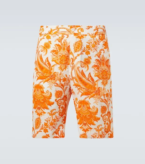 Etro Paisley Linen Bermuda Shorts - Orange