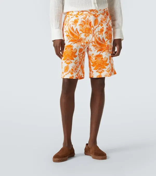 Etro Paisley Linen Bermuda Shorts - Orange