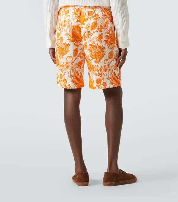 Etro Paisley Linen Bermuda Shorts - Orange
