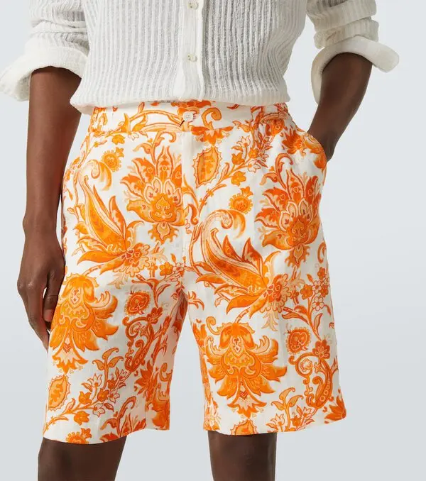 Etro Paisley Linen Bermuda Shorts - Orange