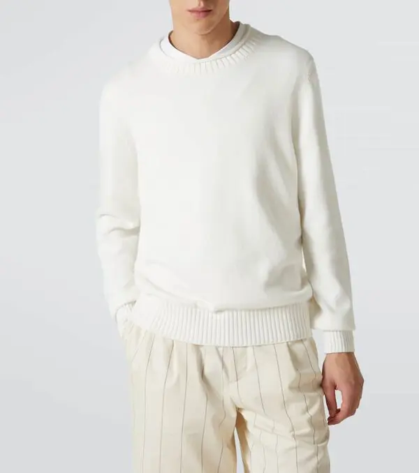 Brunello Cucinelli Cotton Long-sleeved Sweater - White