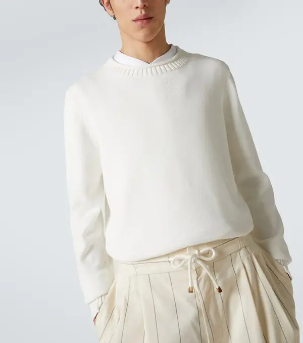 Brunello Cucinelli Cotton Long-sleeved Sweater - White