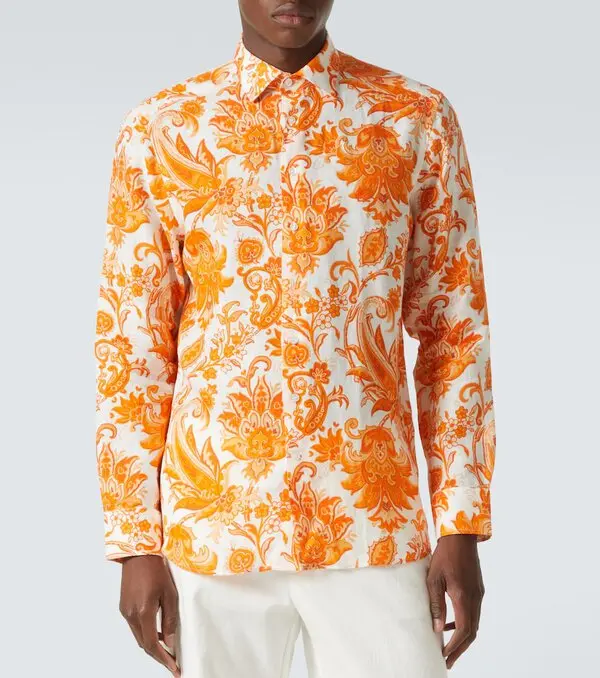 Etro Roma Paisley Linen Shirt - Orange