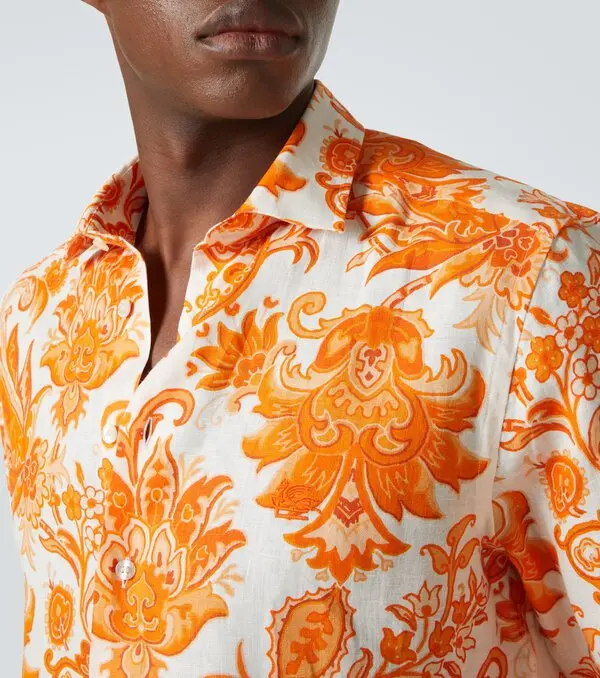 Etro Roma Paisley Linen Shirt - Orange