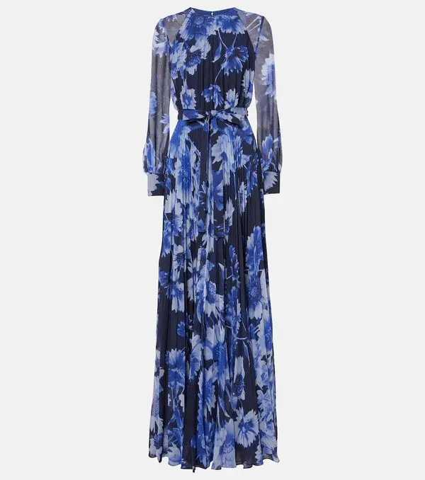 Erdem Floral Pleated Gown - Blue