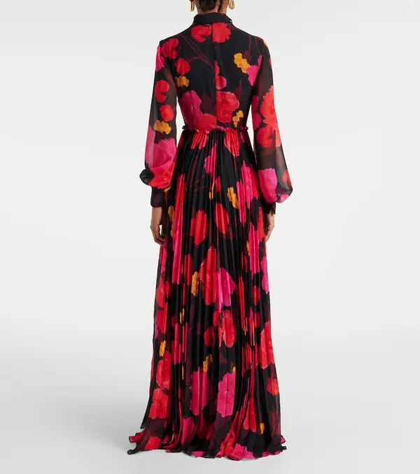 Erdem Floral Pleated Voile Gown - Multicoloured