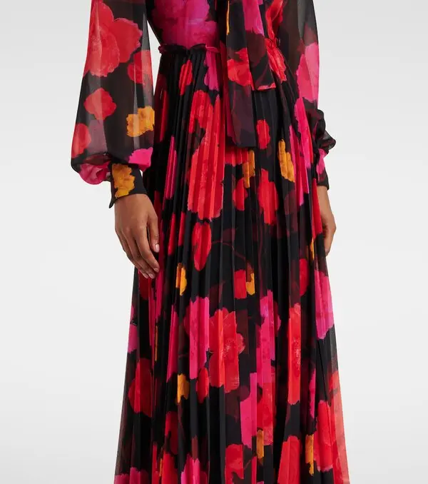 Erdem Floral Pleated Voile Gown - Multicoloured