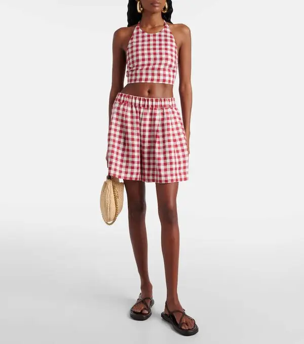 Asceno Gingham Linen Shorts - Red