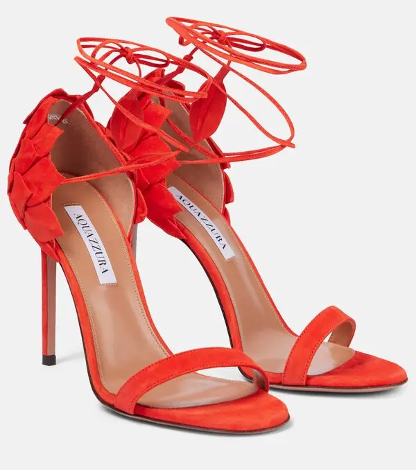 AQUAZZURA Hibiscus 105 Suede Sandals - Red