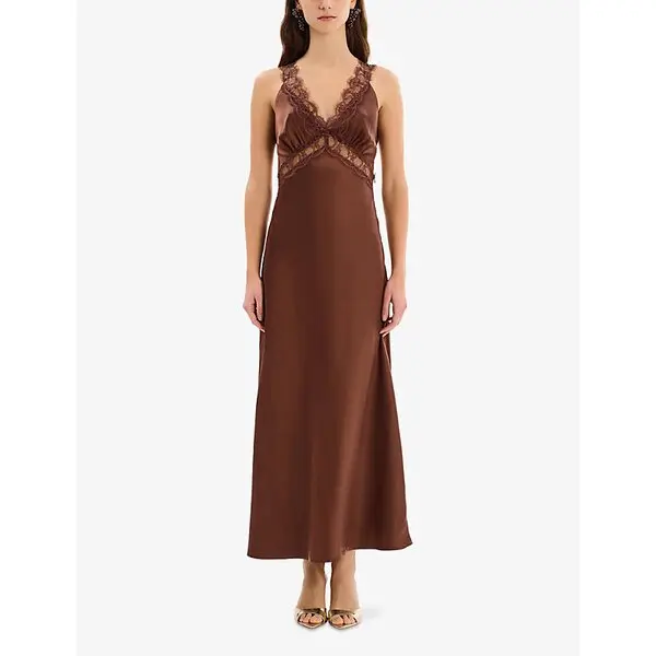 OMNES Aurelia Lace-trim Maxi Dress - Brown
