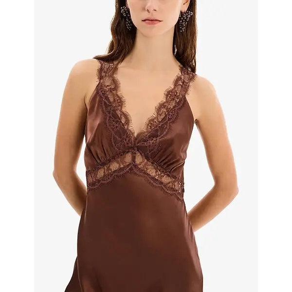 OMNES Aurelia Lace-trim Maxi Dress - Brown