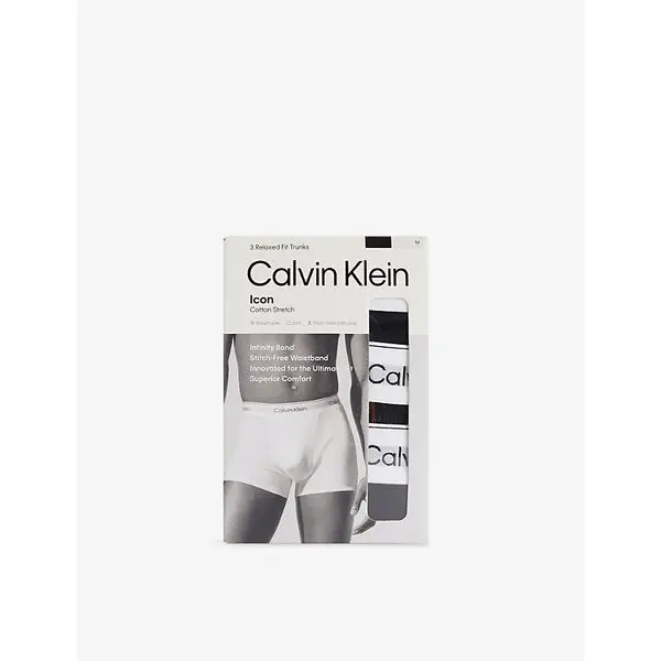 Calvin Klein Icon Logo-waistband Pack Of Three Stretch-cotton Trunks - Black Black Black