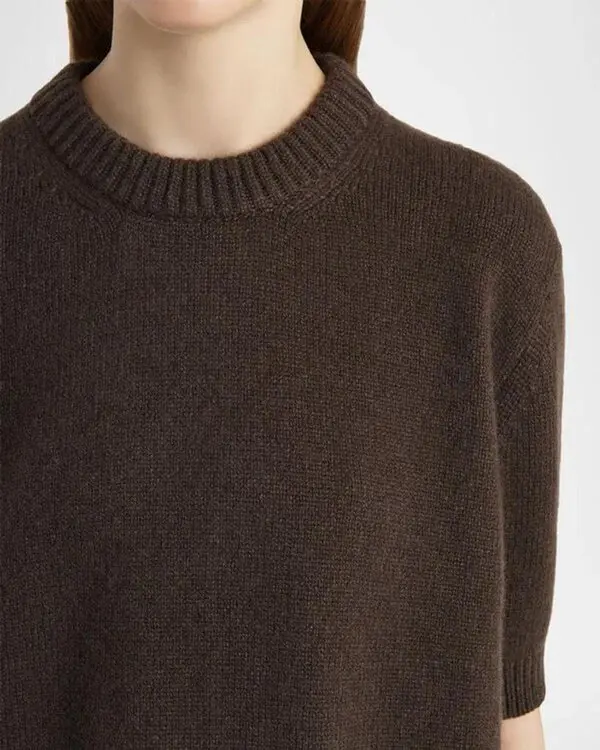 Khaite Davin Short-sleeve Cashmere Sweater - Coffee