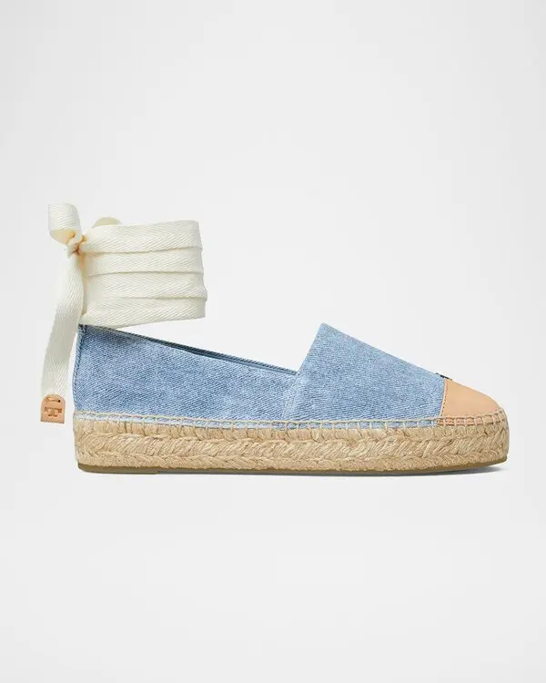 Tory Burch Two-Tone Espadrilles In Blue Cloud Naturale 60% Off
