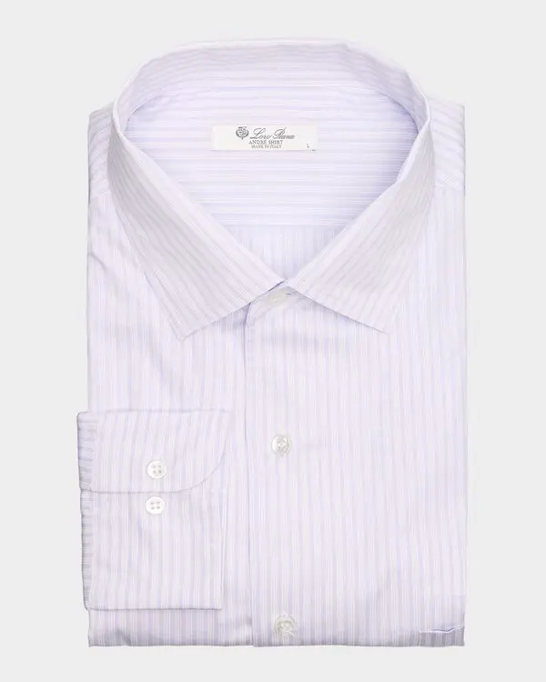 Loro Piana Andre Summer Striped Cotton Shirt - White Lilac Stripe