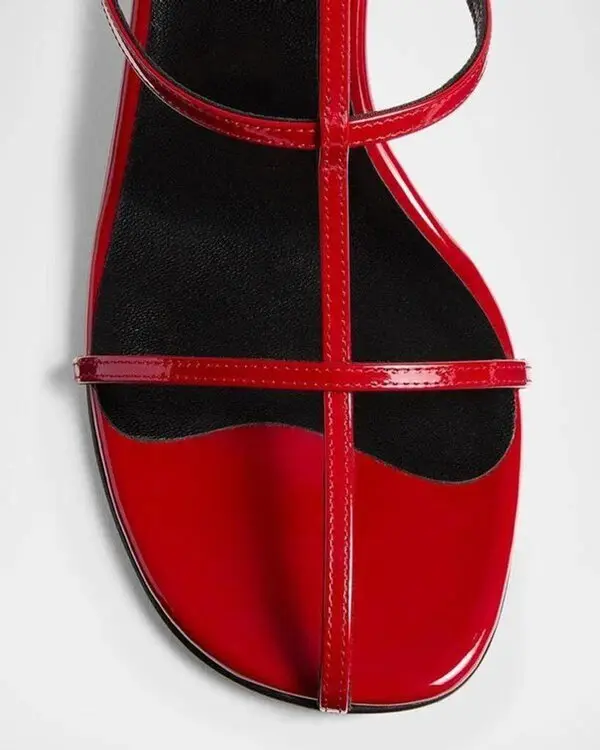 Khaite Leather T-strap Sandals - Fire Red