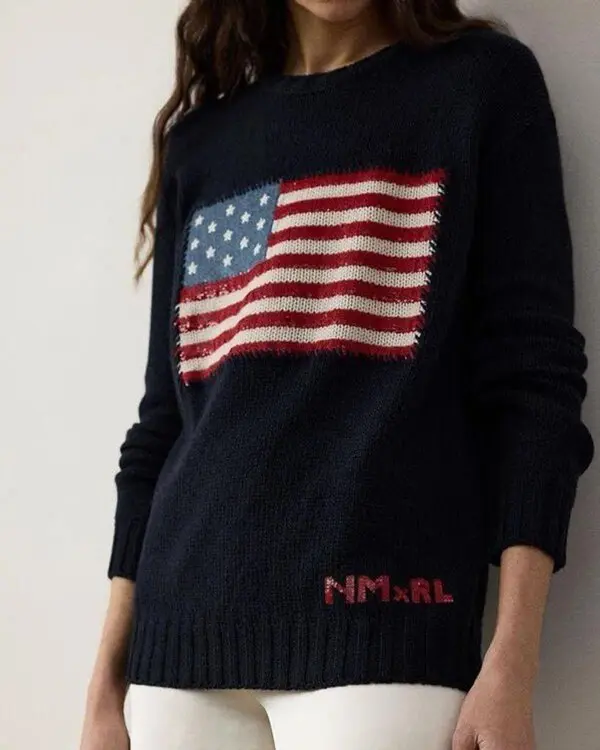Ralph Lauren Sequin Flag Cashmere Sweater - Navy