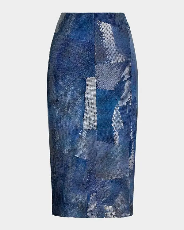 Ralph Lauren Edna Patchwork Sequin Skirt Indigo Blu Editorialist