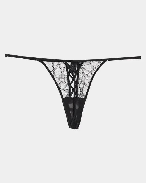 Kiki De Montparnasse Precieuse Low-rise Lace & Charmeuse G-string - Black