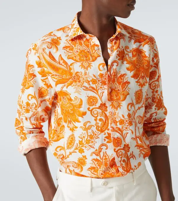 Etro Roma Paisley Linen Shirt - Orange