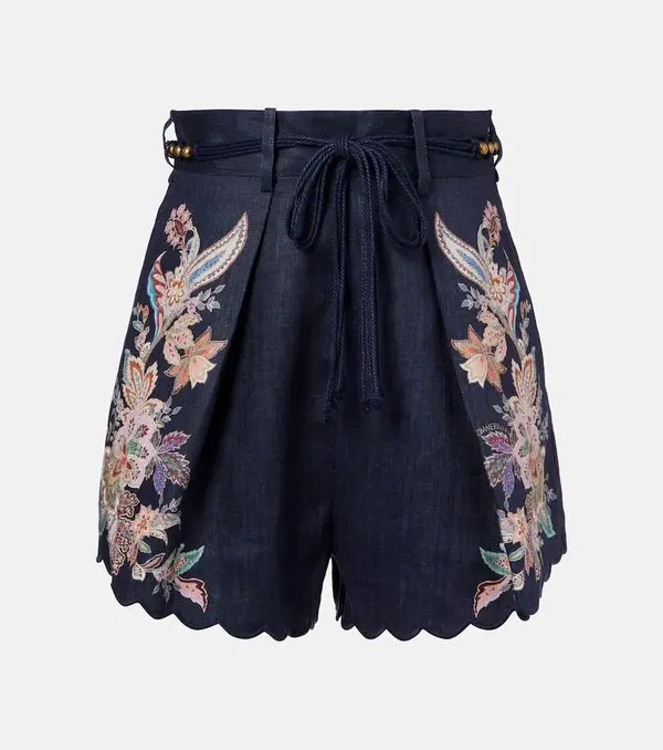 Zimmermann Rhiannon Paisley Embroidered Linen Shorts