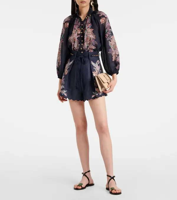 Zimmermann Rhiannon Paisley Embroidered Linen Shorts