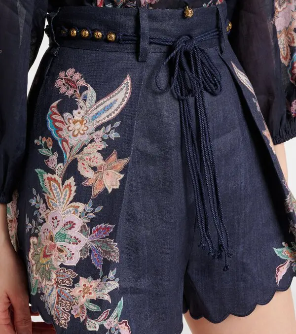 Zimmermann Rhiannon Paisley Embroidered Linen Shorts