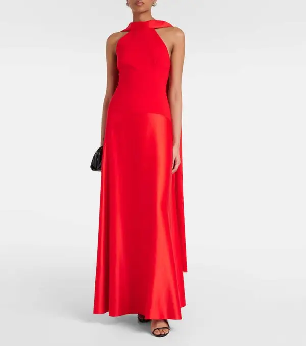 Solace London Cece Crepe And Satin Maxi Dress - Red