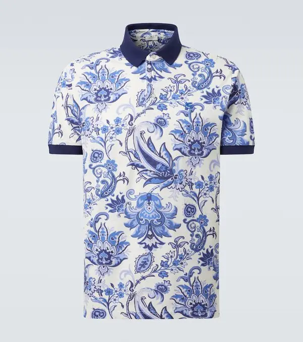 Etro Floral Cotton Pique Polo Shirt - Blue