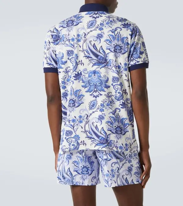 Etro Floral Cotton Pique Polo Shirt - Blue