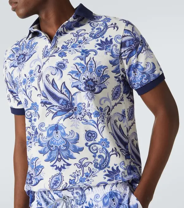 Etro Floral Cotton Pique Polo Shirt - Blue
