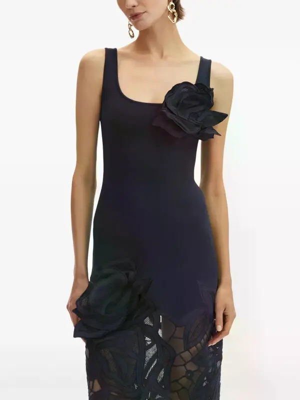 oscar de la renta rose-embroidered crochet-knit midi dress Translating Oscar de la Renta's Dreams into Reality  Modern Daily Knitting