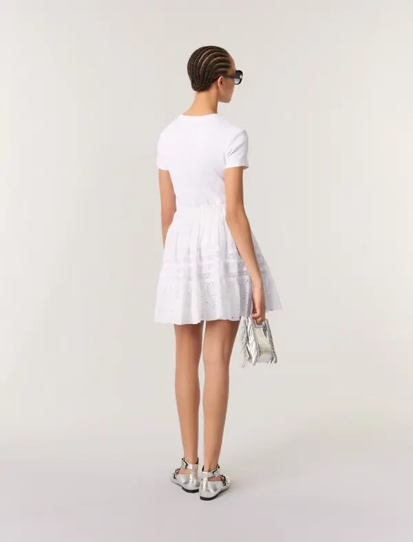 Maje Short Embroidered Cotton Skirt With Lace Detailing