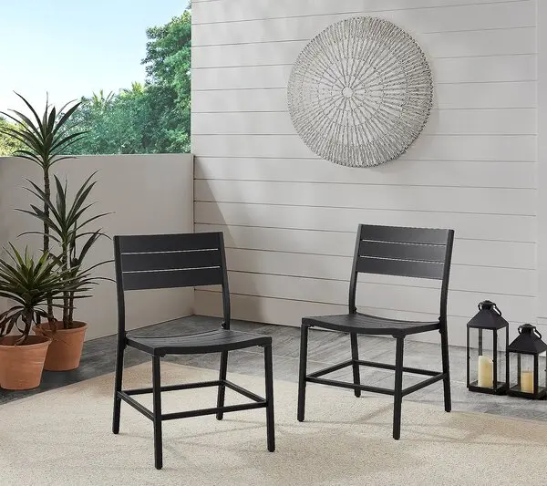LINON Home Holland Aluminum Outdoor Dining Chai R Black Set Of - One-color