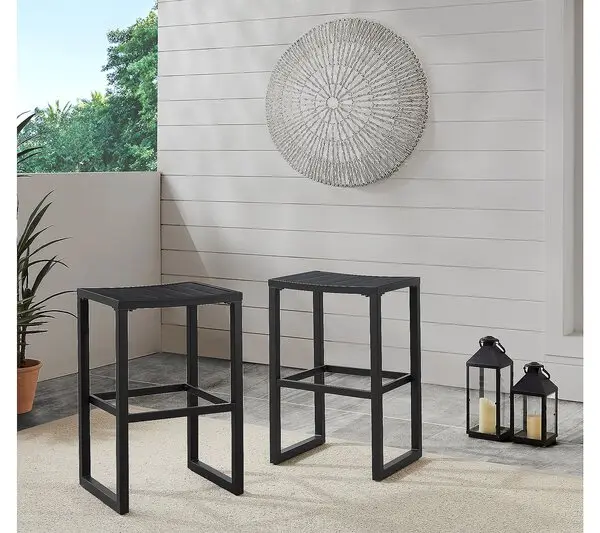 LINON Home Holland Aluminum Outdoor Barstool Bl Ack Set Of 2 - One-color