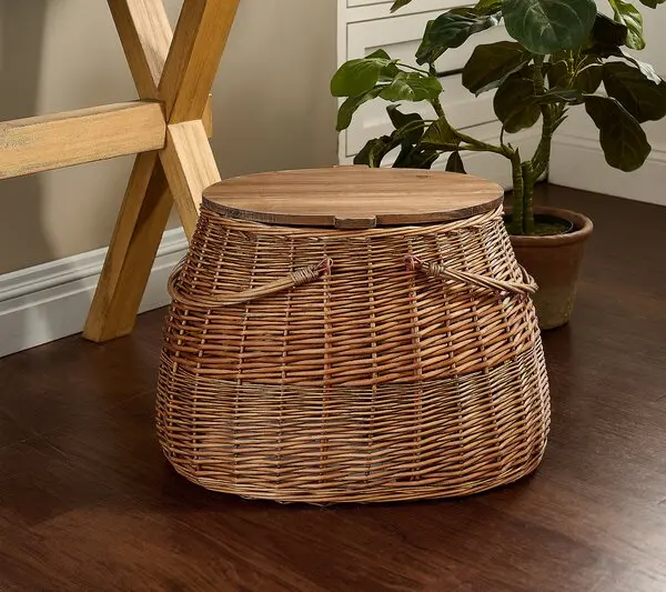 COZY COTTAGE BY LIZ MARIE Vintage Woven Wood Picnic Basket - One-color