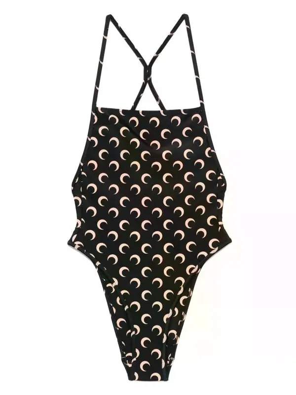 MARINE SERRE Moon-printed Swimsuit - Black