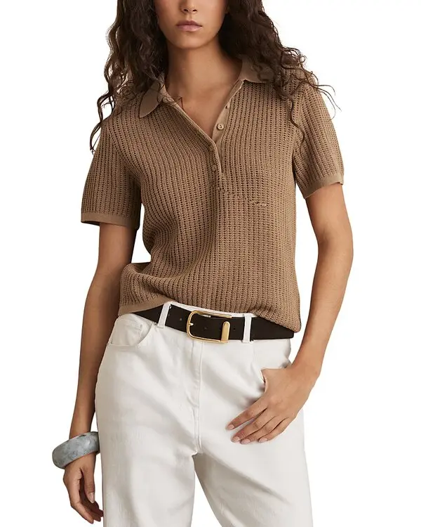 REISS Open Stitch Polo Top