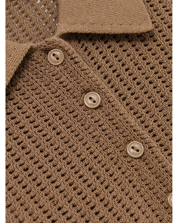 REISS Open Stitch Polo Top