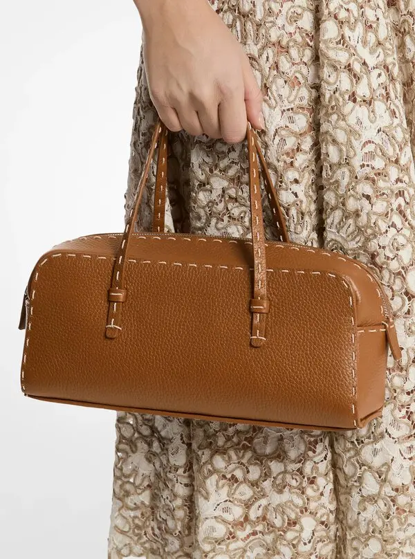Michael Kors Roberta Pebbled Leather Satchel - Pink