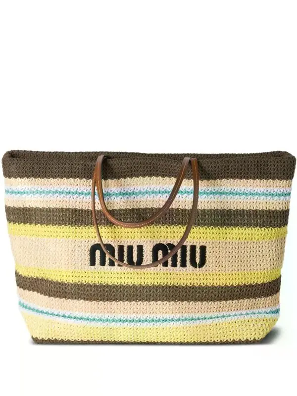 Miu Miu Striped Crochet Tote Bag - Yellow